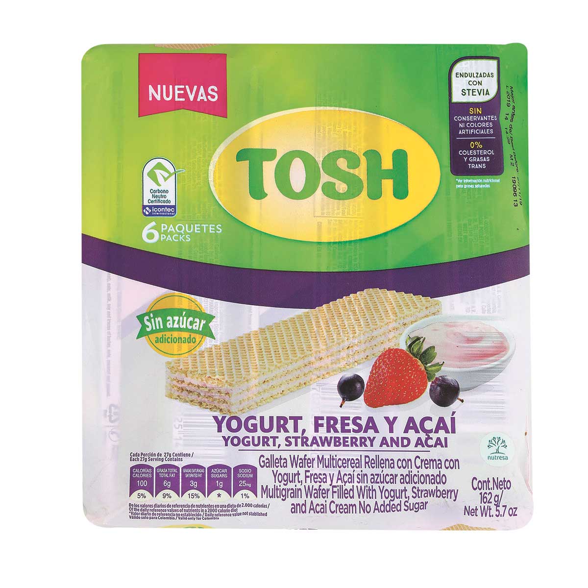 Galletas Tosh Wafer Yogurt, Fresa y Acai x 6 Und x 162 G - Mercados ...
