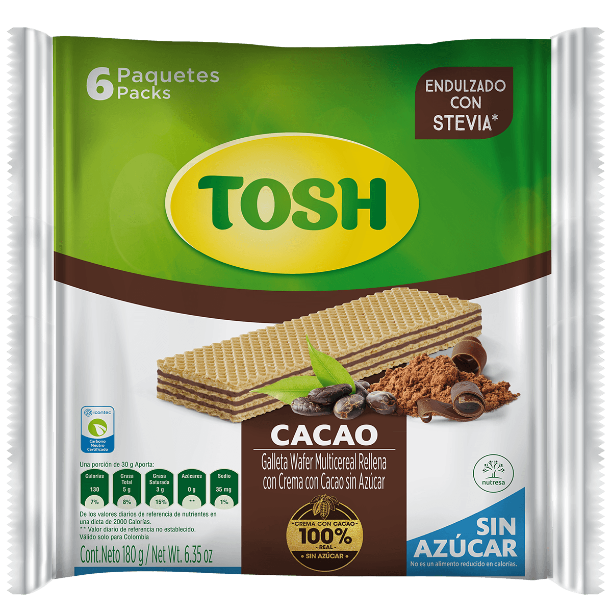 Galletas Tosh Cacao Wafer Sin Azúcar x 6 Paquetes x 30 G c/u - Mercados ...