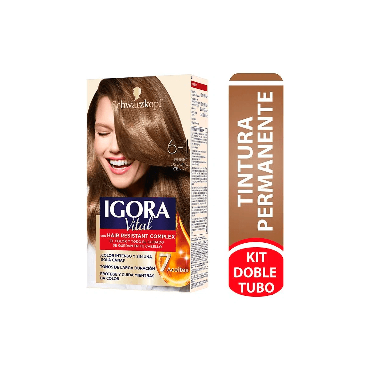 Tinte Igora Vital Permanente 6-1 Rubio Oscuro Cenizo Doble Tubo ...