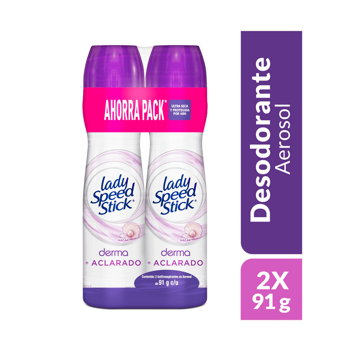 Desodorante Mujer Lady Speed Stick Spray Derma + Aclarado 91g x2und ...