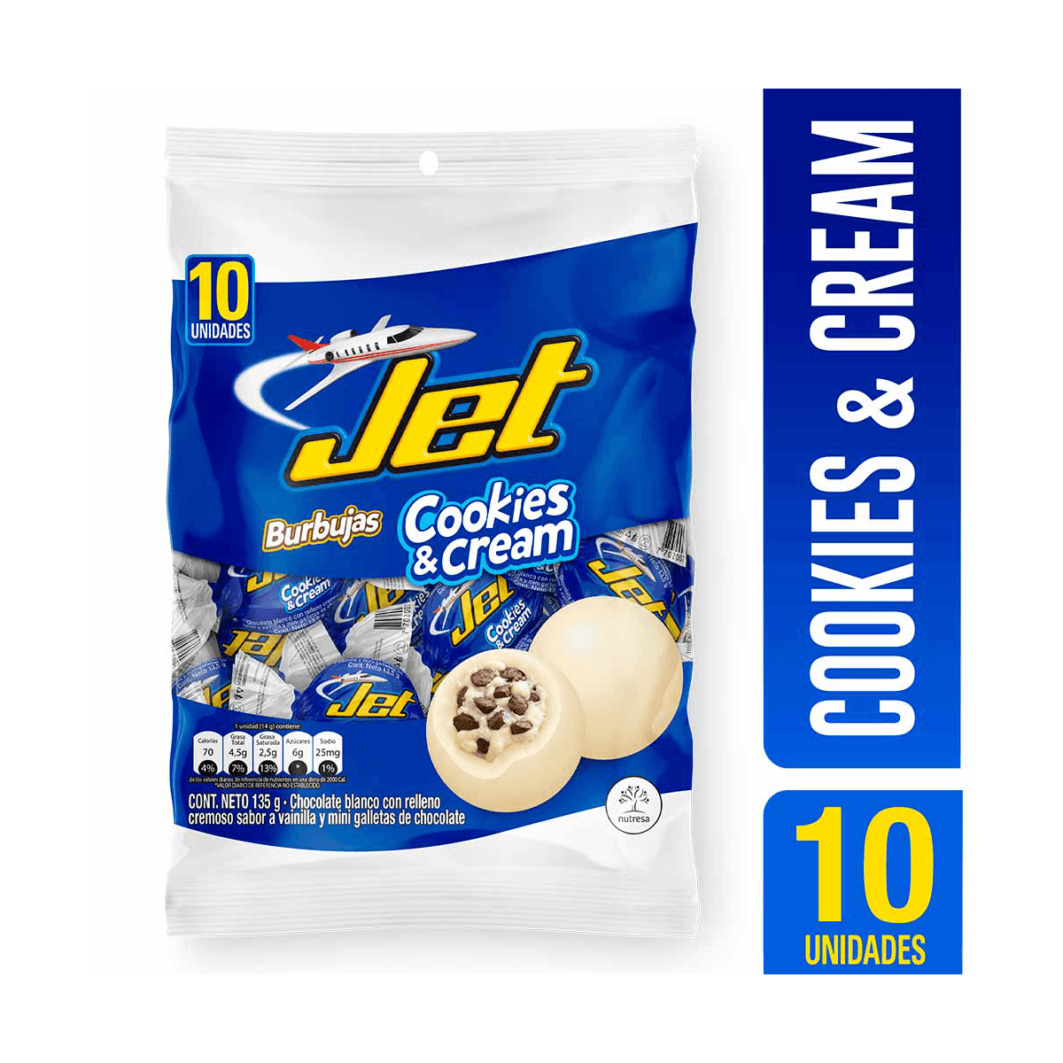 Chocolatina Jet Burbujas Cookies & Cream 10 Und X 135 G - Mercados ...
